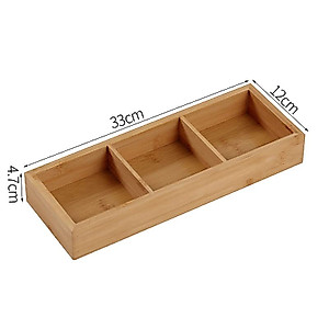 Wooden Tray Divided Tray for Serving Food Tea Tray Food Tray Multi Compartments Serving Tray for Hot Pot, Fast Food, Breakfast, Tea Coffee Table Christmas(3 Compartments)