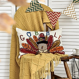 AVOIN colorlife Gobble Turkey Thanksgiving Throw Pillow Cover, 12 x 20 Inch Thanksgiving Cushion Case for Sofa Couch