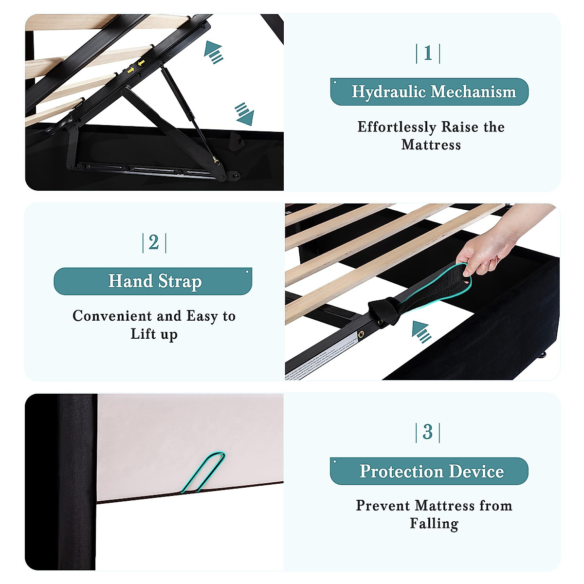 HOOMIC Queen Size Lift Up Storage Bed with Wingback Headboard/Velvet Upholstered Platform Bed Frame/Heavy-Duty Hydraulic Bed/Large Underneath Storage/Strong Wooden Slats Support/Noise-Free/Black