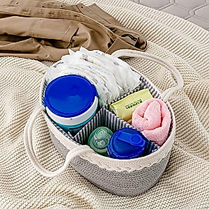 Hlryudo Baby Diaper Caddy Organizer, Large Capacity Nursery Storage Basket with Adjustable Divider, Cotton Rope Woven Diaper Basket, Baby Shower Gifts Newborn Essentials