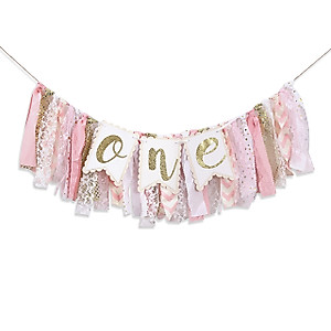 One High Chair Birthday Banner - One High Chair Banner Girl，highchair Banner First Birthday Girl，first High Chair Banner，pink and White Party Decoration Photo Props Cake Smash