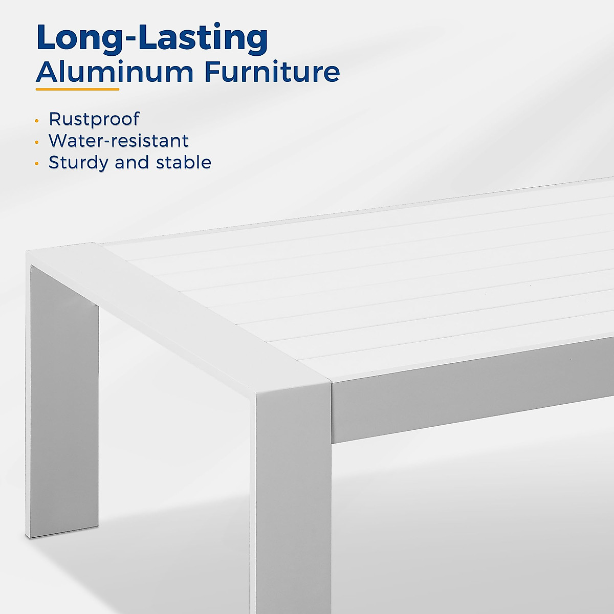 Wisteria Lane Aluminum Outdoor Furniture Patio Coffee Table, All-Weather Outdoor Metal Coffee Table, Modern Rectangle Coffee Table for Balcony, Garden, White