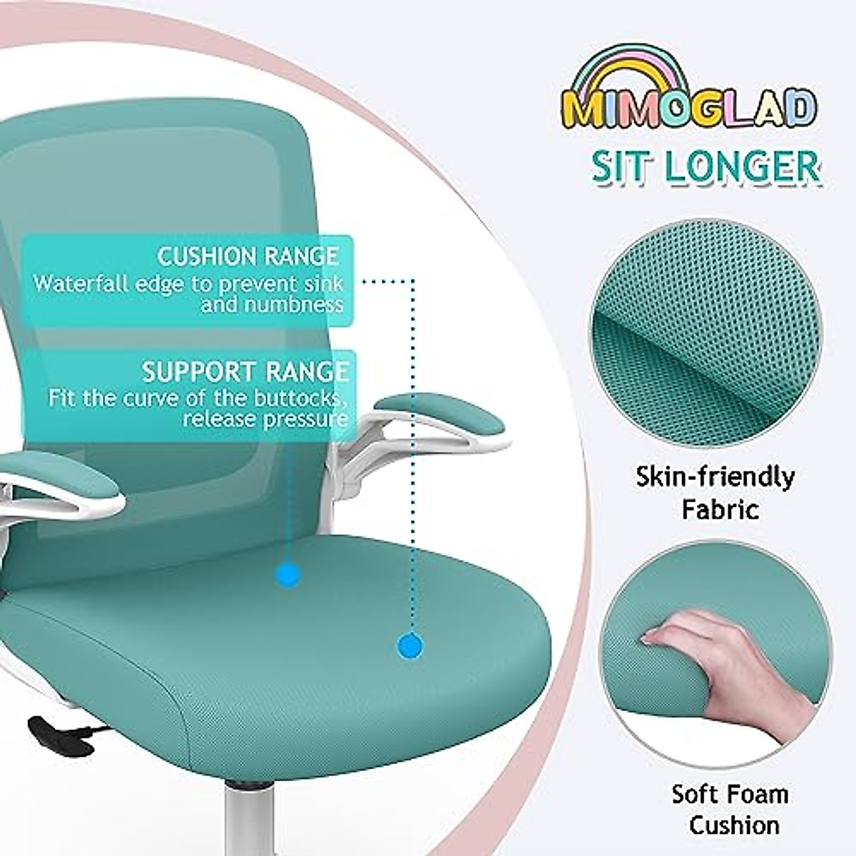 Mimoglad Home Office Chair, High Back Desk Chair, Ergonomic Mesh Computer Chair with Adjustable Lumbar Support and Thickened Seat Cushion (Modern, Tiffany Blue)