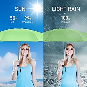 LEAGERA Compact Travel Umbrella with Case - Mini Umbrella for Purse, Small Lightweight &Tiny Umbrellas Design Perfect for Parasol Outdoor Sun&Rain,Bright Green