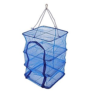 BESPORTBLE Foldable Fish Cage Fruit Dryer Hanging Clothes Drying Rack Laundry Drying Rack Collapsible Hanging Drying Net Zipper Drying Rack Folding Fish Mesh Nylon Blue Shrimp Fish Drying Net