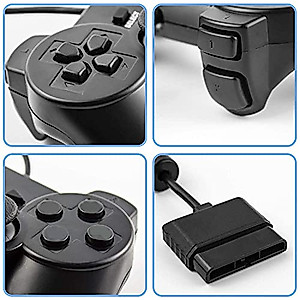 TUOZHE Wired Controller for PS2 Double Shock, 2 Pack Gamepad Remote Compatible with Play Station 2 (Two Black)