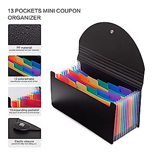 13 Pockets Small Accordion File Organizer, Expanding File Organizer Small for Coupon, Receipt, Ticket, Tax Item, Bill File, Paper Scraps