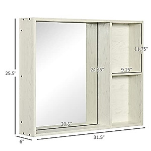 kleankin 31.5" x 25.5" Bathroom Medicine Cabinet with Mirror, 2-Tier Storage Shelf, Over Toilet Bathroom Cabinet Wall Mounted, White