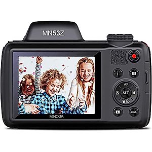 Minolta MN53Z-R Pro Shot 16MP Digital Camera with 53x Optical Zoom, Red Bundle with Lexar Professional 633x 64GB UHS-1 Class 10 SDXC Memory Card and Deco Gear Camera Bag (Small) with Accessory Kit