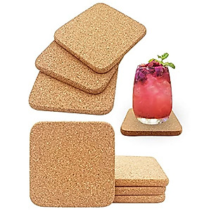 Cork Coasters for Drinks, 8 Pcs Square Extra Thick Absorbent Cork Coaster Sets, Round Edge Drink Coaster, Cup Coasters for Kinds of Cups, Housewarming Gifts, Home Decor, 4 x 4 Inches