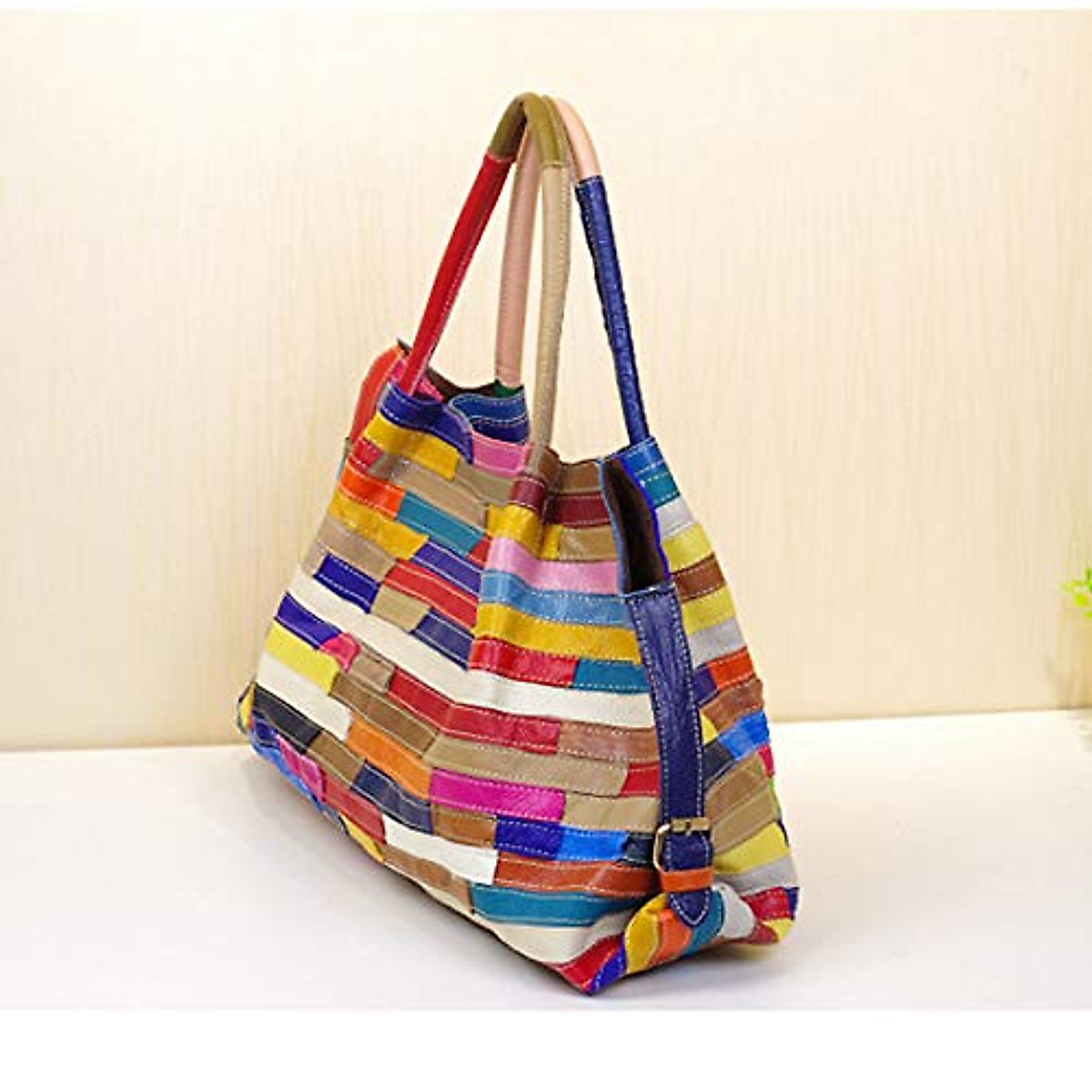 Segater® Women’s Multicolor Boston Bag Genuine Leather Colorful Patchwork Large Tote Handbag Hobo Purse Crossbody Big Bag