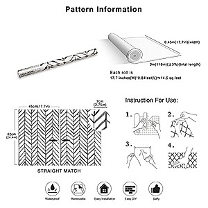 HAOKHOME 96020-1 Boho Stripe Peel and Stick Wallpaper Herringbone Black White Vinyl Self Adhesive Room Decor Contact Paper 17.7in x 9.8ft
