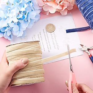 Pandahall 50 Yards Velvet Ribbon 3/8Inch Wide Single Face Velvet Ribbon Roll with Spool for Gift Wrapping Decoration Party Wedding Arts Crafts (Dark Khaki)