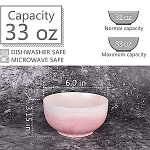 Bosmarlin Marbling Ceramic Soup Bowl Set of 4, 33 Oz, Dishwasher and Microwave Safe (33 Oz, A-Pink Marbling)