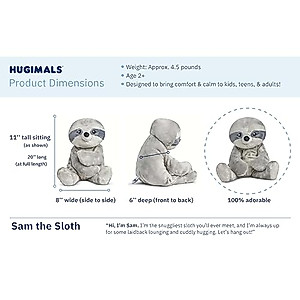 HUGIMALS Sam The Sloth 4.5 lb Heavy Cute Weighted Comfort Plush Large Unscented Self Care Stuffed Animal for All Ages - Kids, Teens and Adults
