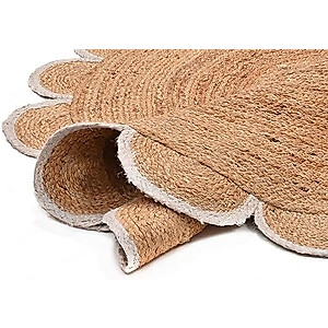 Laxmi Exports 4x4, 5x5, 6x6,feet Natural Jute Scallop Round Rug, Floor Scalloped Edge Rug Braided Boho Eco Large Circular Handmade Area Rugs (WHT_3x3)