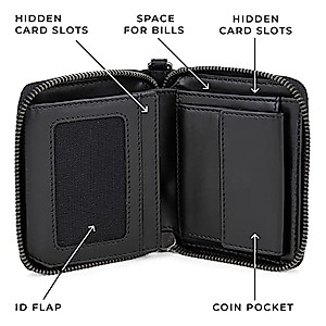 BERLINER BAGS Premium Leather Wallet Geneva, RFID Shielded Zip-Around Card Case with Neck Strap for Men, Women - Black