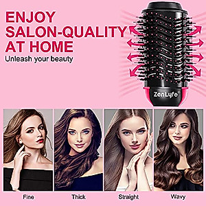 Hair Dryer Brush, Zen Lyfe 4-in-1Hot Air Brush Styler and Dryer, Blow Dryer Brush with Negative Ionic for Straightening, Curling, Professional Brush Hair Dryers for Women