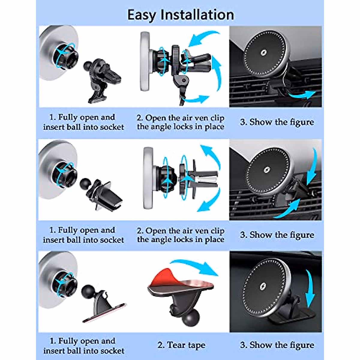 KOWUSU 15W Compatible for MagSafe Car Mount Charger, Magnetic Wireless Car Charger, Fast Charging Auto-Alignment Air Vent Phone Holder for iPhone 14/13/12/Pro/Max/Mini/MagSafe Case