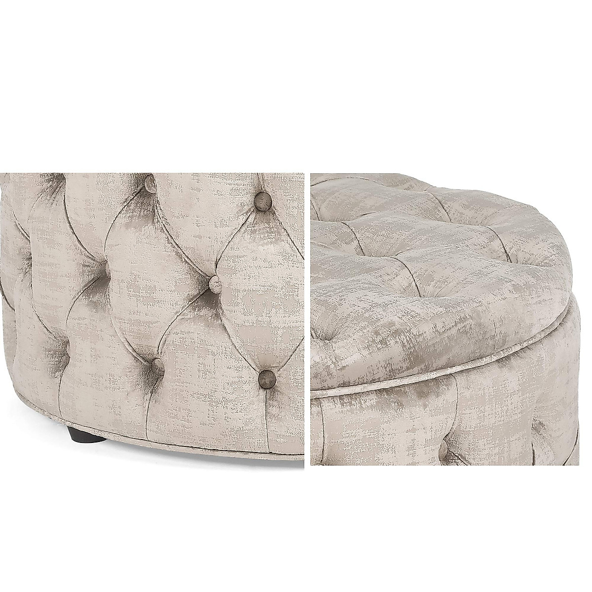 Homebeez 28 Inch Round Velvet Storage Ottoman, Button Tufted Footrest Stool Bench Coffee Table for Living Room (Beige)