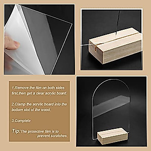 Bercoor 10 Pack 4x6 Inch Blank Clear Arch Acrylic Sign with Wooden Stands, Arched Round Top Acrylic Sheet, DIY Acrylic Arch Table Numbers for DIY Name Card Gifts Event Party Sign Decoration