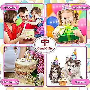 Happy Birthday Number Candle Pink Glitter Candle Crown Cute Cake Candle for Anniversary Wedding Party Cake Topper Decoration, 4.1 x 1.4 Inches (Number 2 Style)