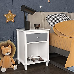 Leavader Wooden Nightstand for Kids Room, Bedroom Nightstand with 1 Drawer and 1 Lattice, Side Table with Storage End Table for Child Room, Baby Room, Small Spaces