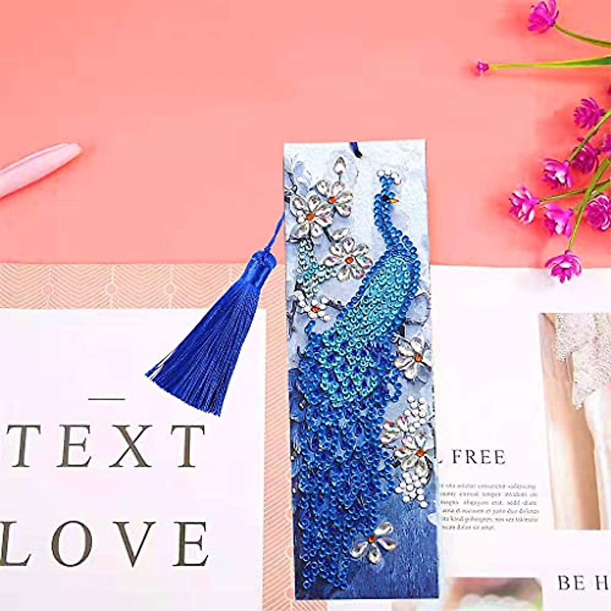 2 Pcs Diamond Painting Tassels Bookmarks Art 5D DIY Rose & Peacock Gem Dotz Rhinestone Kits Leather Bookmark for Graduation Anniversary Birthday Christmas Kids Adults Beginners