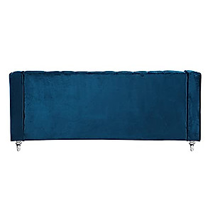 Iconic Home Dylan Velvet Modern Contemporary Button Tufted with Silver Nailhead Trim Round Acrylic Feet Sofa