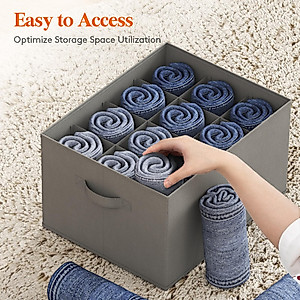 Lifewit Jeans Organizer for Closet, Large Size Pants Storage Bins 12 Cell, Foldable Clothes Drawer Organizer for Sweater, Towel, T-Shirts, Dress, Stackable Wardrobe Shelf Dividers Box, 3 Packs