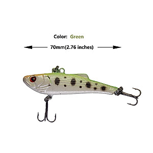 DAIMOUTH 5pcs 70mm Fishing Lures Lifelike Vibe Blade Bait for Bass & Trout, Lipless Crankbait, Bionic Fishing Gear for Freshwater Saltwater,Fishing Tackle Accessory Box (Green)