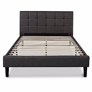 ZINUS Lottie Upholstered Platform Bed Frame / Mattress Foundation / Wood Slat Support / No Box Spring Needed / Easy Assembly, Grey, Full