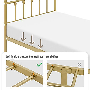 Yaheetech Classic Metal Platform Bed Frame Mattress Foundation with Victorian Style Iron-Art Headboard/Footboard/Under Bed Storage/No Box Spring Needed/Twin Size Antique Gold