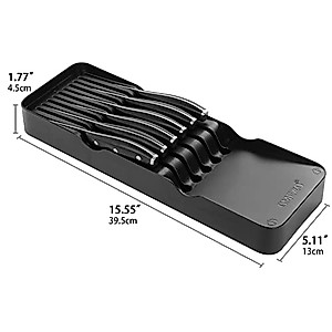 Compact Silverware Drawer Organizer, Cutlery Tray and Utensil Holder, Sturdiness and Non-slip Feet, Classic Small Kitchen Drawer Organizer Box Set for Flatware and Knifes Partition Storage (Black)