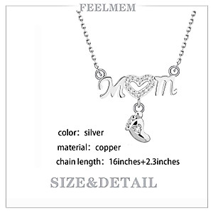 FEELMEM Pregnant Mom to Be Gift New Mom Gift 1 2 3 Baby Feet Footprint Charm Mom Heart Symbol Necklace Gift for New Mother Mommy To Be (Footprint-silve-1)