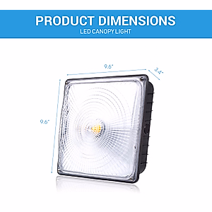 PARMIDA LED Canopy Light, 45W, 0-10V Dimmable,110-277VAC, IP65 Waterproof, ETL-Listed, 5000K (Day Light), 9.6" x 9.6", Gas Station, Street, Area & Outdoor Lighting, Bronze