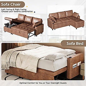 Esright Sleeper Sofa Couch with Pullout Bed, Faux Leather Sofa Bed Pull Out Couch Bed Sofa Pull Out Couch with Storage, Sectional Sleeper Sofa Couch with Pull Out Bed for Living Room Clearance, Brown