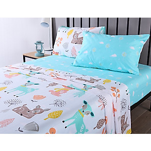 Queen Linens 100% Cotton Sheets Kids Twin Sheets for Kids Girls Boys Teens Deer (Full)