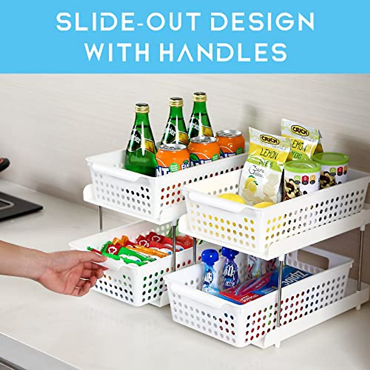 Aupmeka Kitchen Organizer 2 Tier Under Sink Storage and Organizer for Pantry, Cabinet, Cupboard, Fridge- Bathroom Sink Pull-Out Drawer Organizer