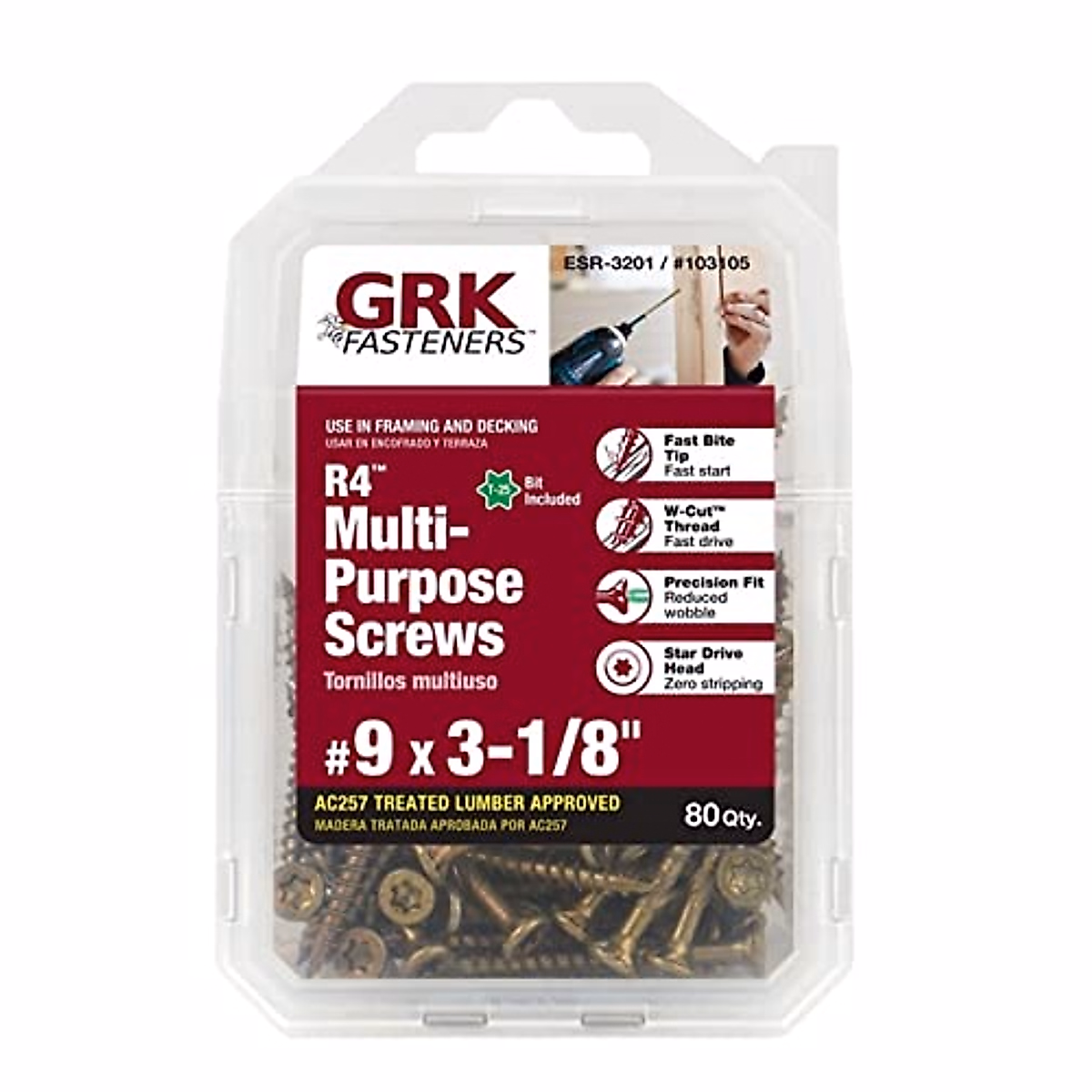 GRK FASTENERS 103105 R4#9 x 3-1/8" SCREWS 80CT
