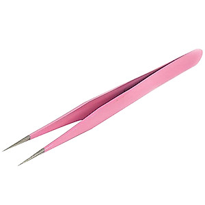 Gaweb Tweezers, Stainless Steel False Eyelashes Home Tool Bend Straight Lashes Applicator Clip - Pink Bend
