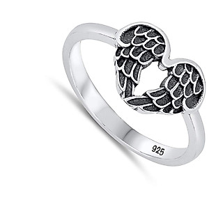 Fashion Oxidized Feather Promise Heart Angel Wing Ring New .925 Sterling Silver Band Size 6