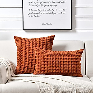 Fancy Homi 2 Packs Rust Decorative Throw Pillow Covers 18x18 Inch for Couch Bed Sofa, Modern Farmhouse Boho Home Decor, Soft Cute Plush Corduroy Cushion Case 45x45 CM