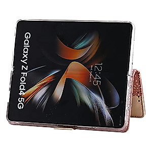 Compatible with Samsung Galaxy Z Fold4 5G 2022, Leather Zipper Wallet Flower Lace Pattern Case with Credit Card Slots Holder Cover Case for Galaxy Z Fold 4
