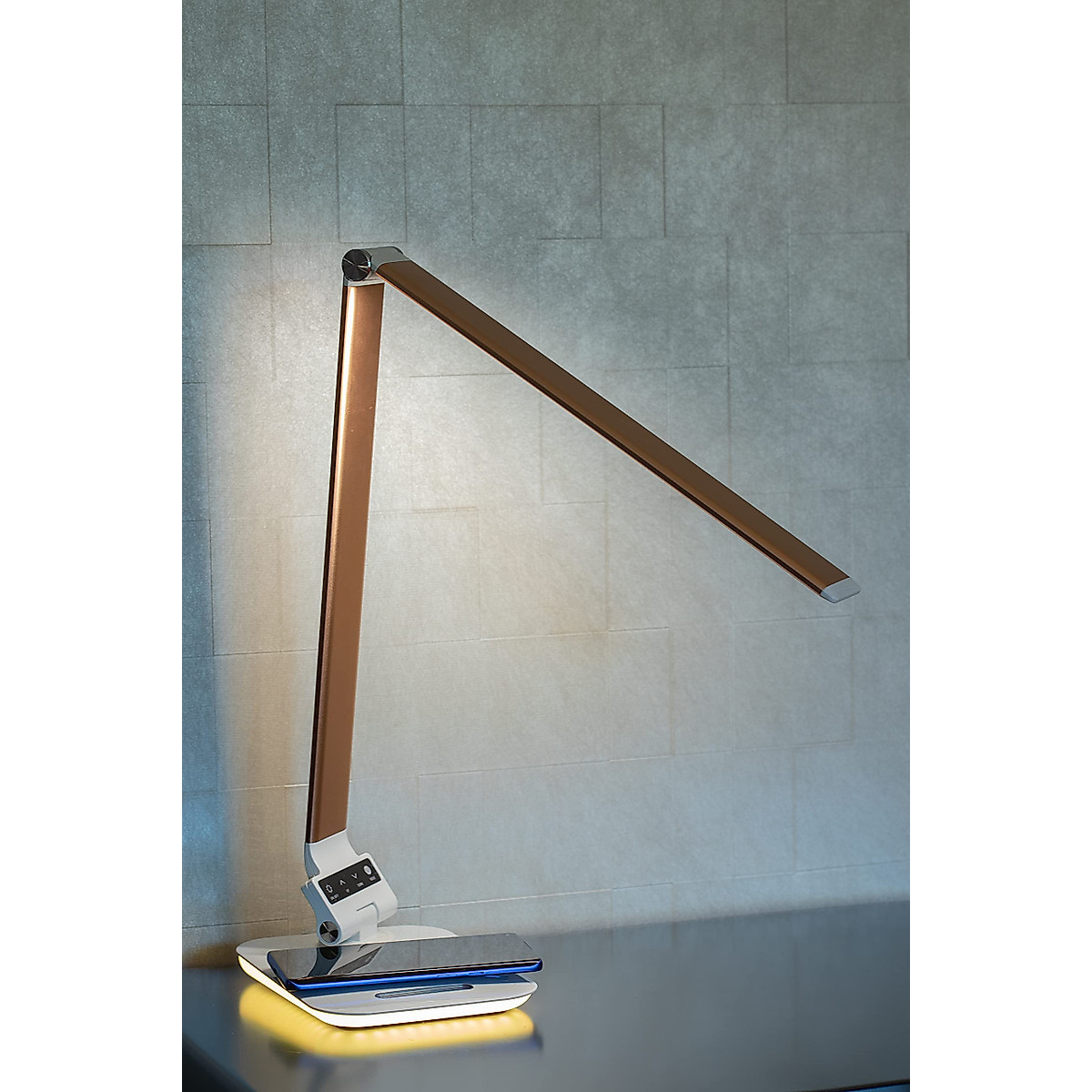 Zen Lumen Desk Lamp with RGB Accent Light Wireless Charger USB Port Dimmable Light Controls (Silver)