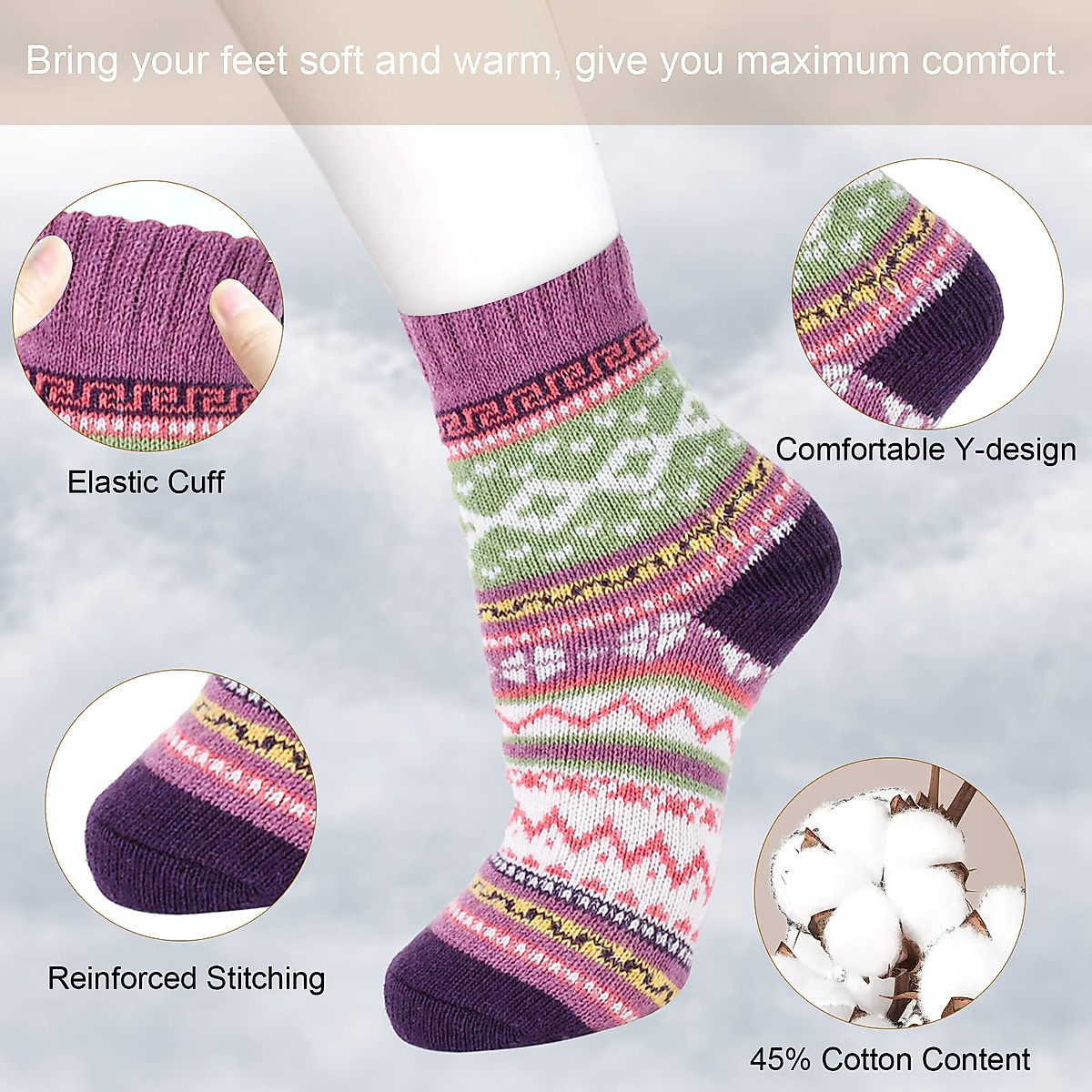 Womens Socks Winter Wool Socks Cozy Knit Warm Winter Socks for mountain climbing, Skiing and Christmas Gifts