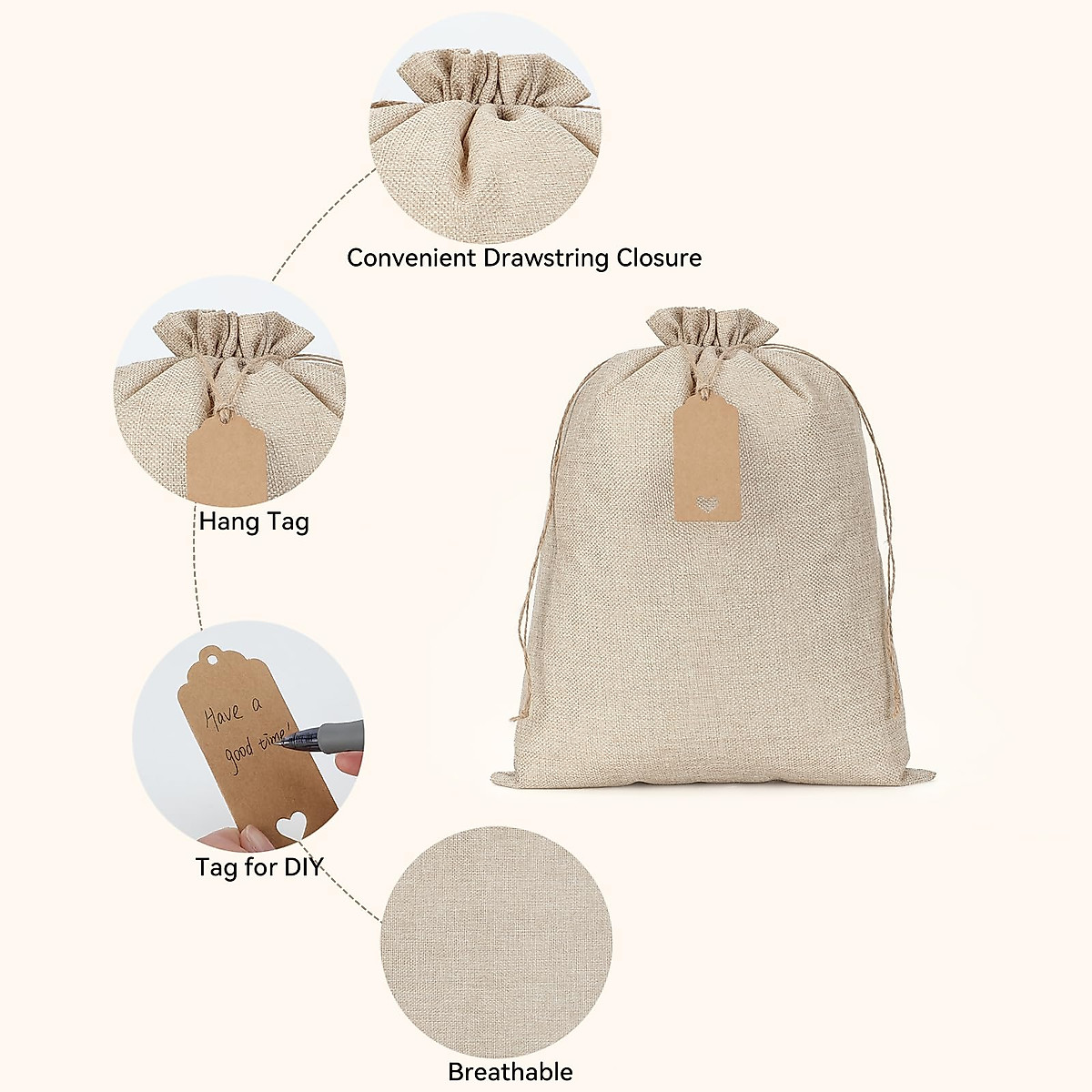 Tapleap Burlap Bags with Drawstring, 12 x 16 inches (Lot of 10) Burlap Favor Sacks for Wrapping Gifts, Birthday, Wedding, Party or Household Use Like Planting Flowers(Original)