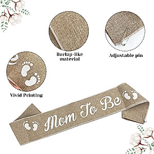 Burlap Mom to Be Sash, Rustic Boho Dad to Be Pin, Neutral Polyester Imitation Jute Mommy to Be Sash Pin for Pregnant Mommy Baby Shower Gender Reveal Party Favors (3Pcs)