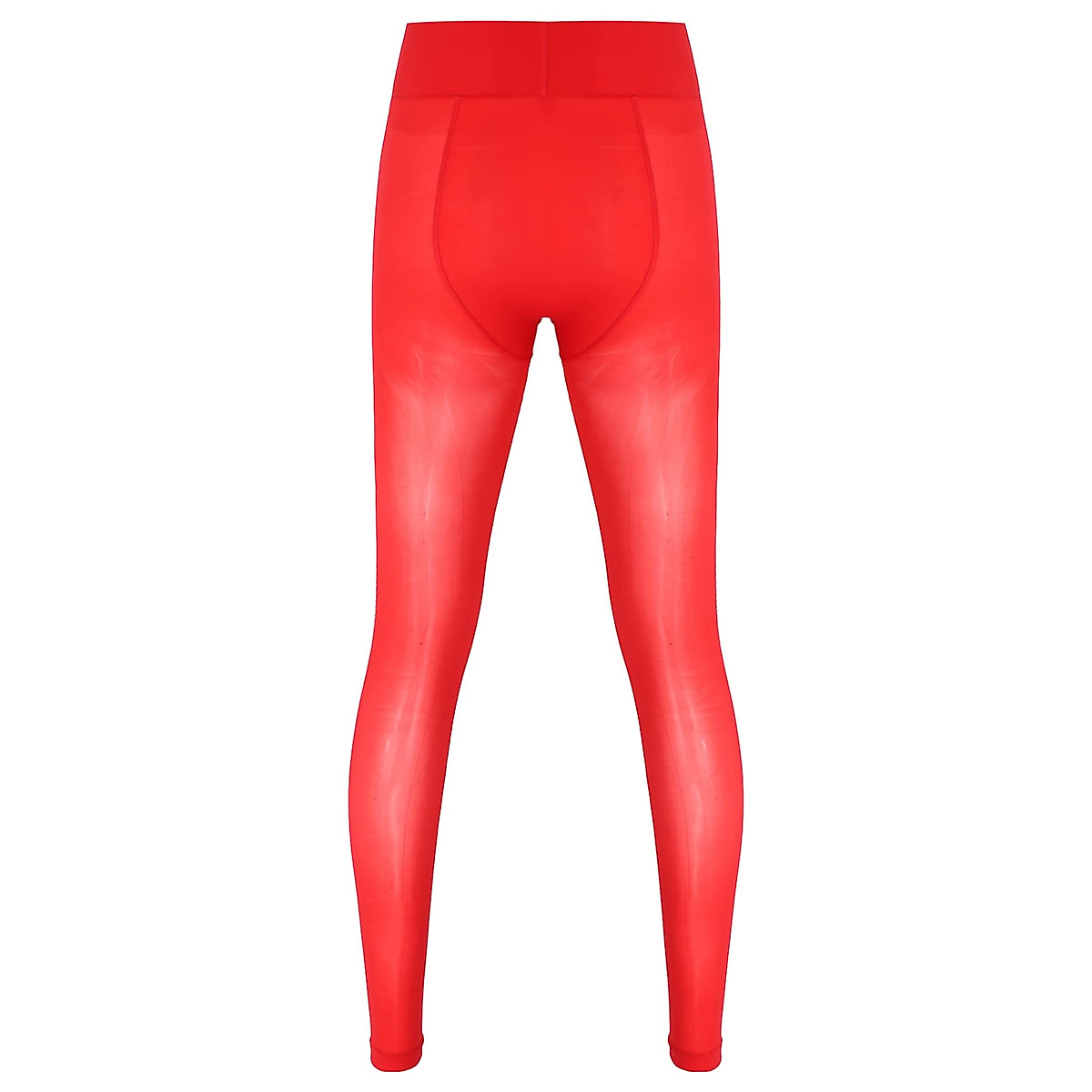 Jugaoge Men's Oily Glossy See Through Long Pants Slim Stretchy Leggings Tights Sissy Crossdresser Red One Size
