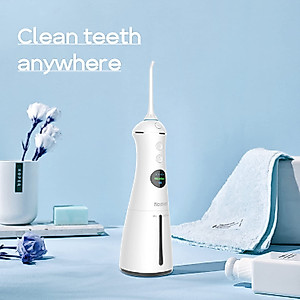 Nicefeel Portable Water Flosser Cordless Rechargeable Dental Cleaner Irrigator, with Gravity Ball, LCD Display, 300ml tank 6 Modes 4 Jet Tips, and IPX7 Water proof for Travel & Home & Braces